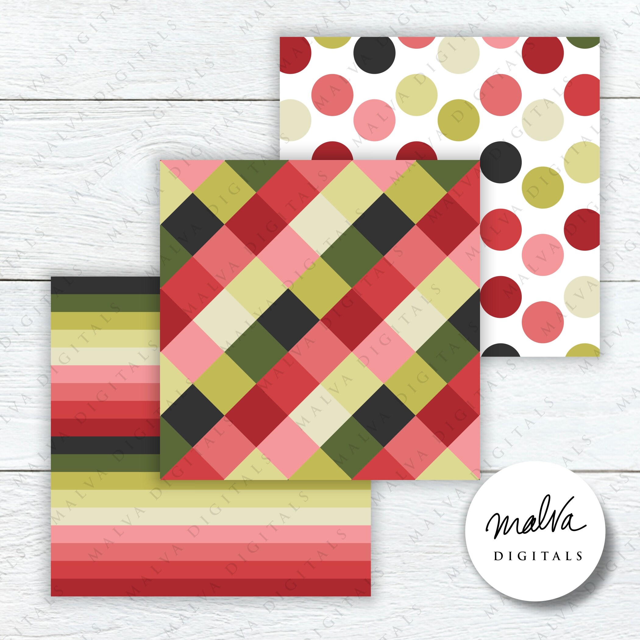 Watermelon Digital Paper Pack, Watermelon Colors, Red Green Black ...