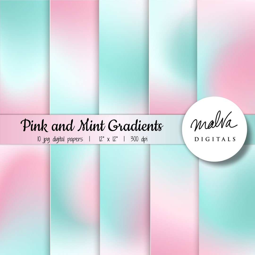 Pastel Pink and Mint Gradient Digital Paper Pack, Pastel Ombre Digital ...