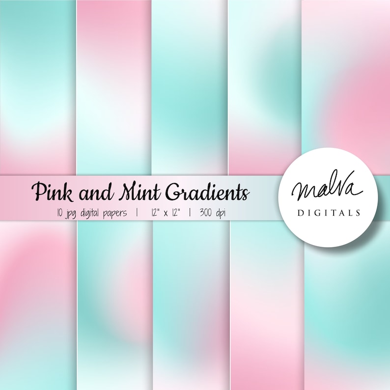 Pastel Pink and Mint Gradient Digital Paper Pack, Pastel Ombre Digital ...