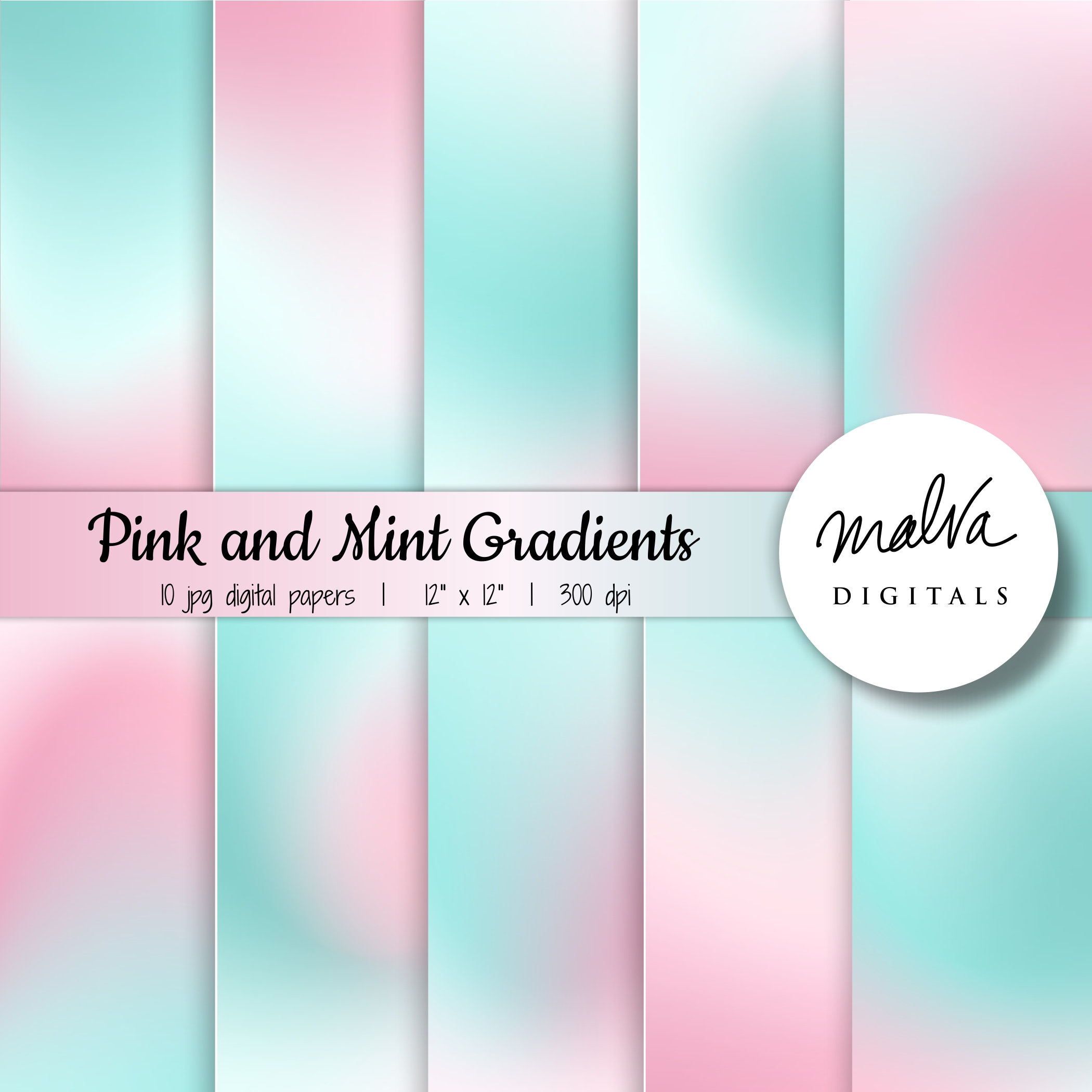 Pastel Pink and Mint Gradient Digital Paper Pack, Pastel Ombre Digital ...