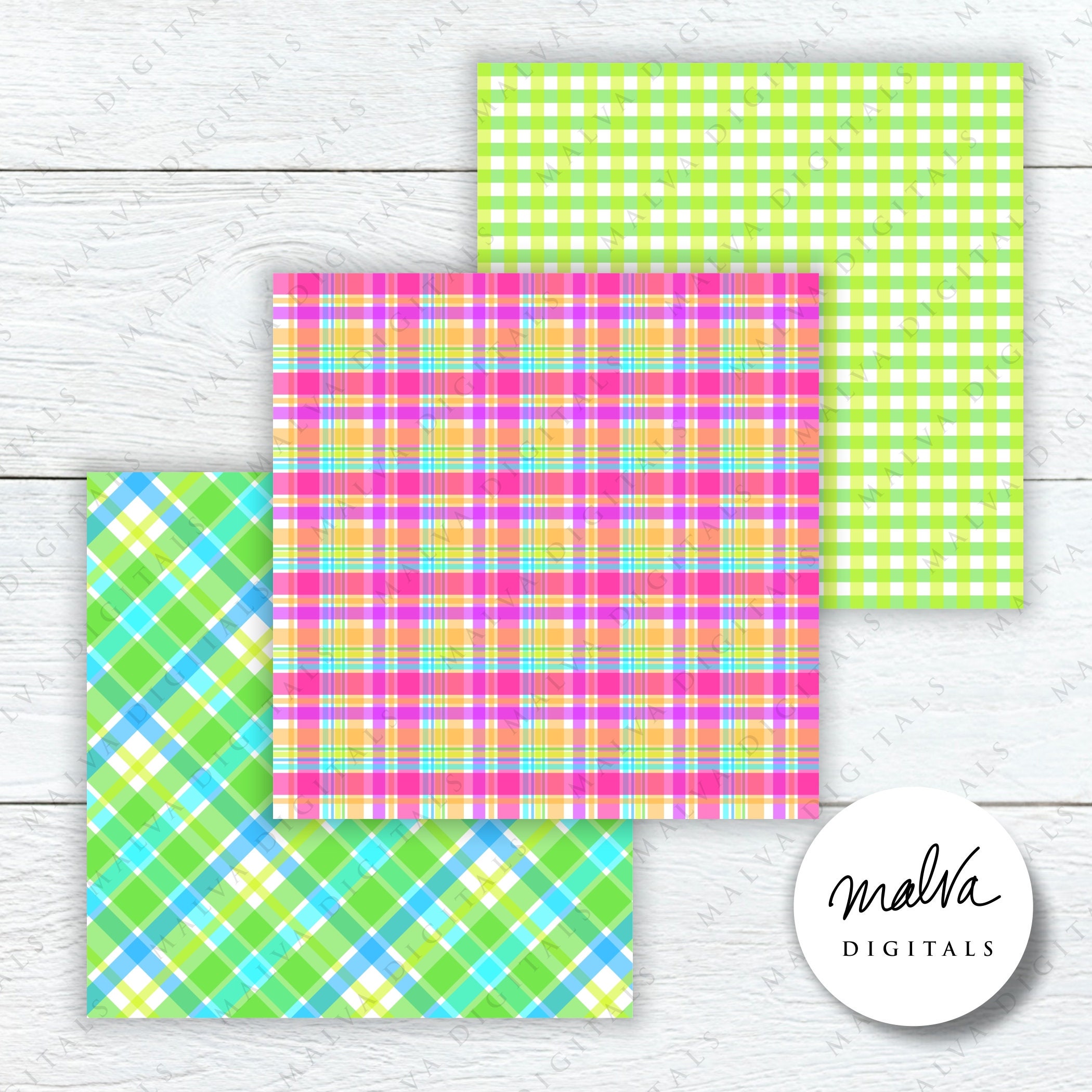 Neon Plaids Digital Paper Pack Bright Rainbow Plaids - Etsy