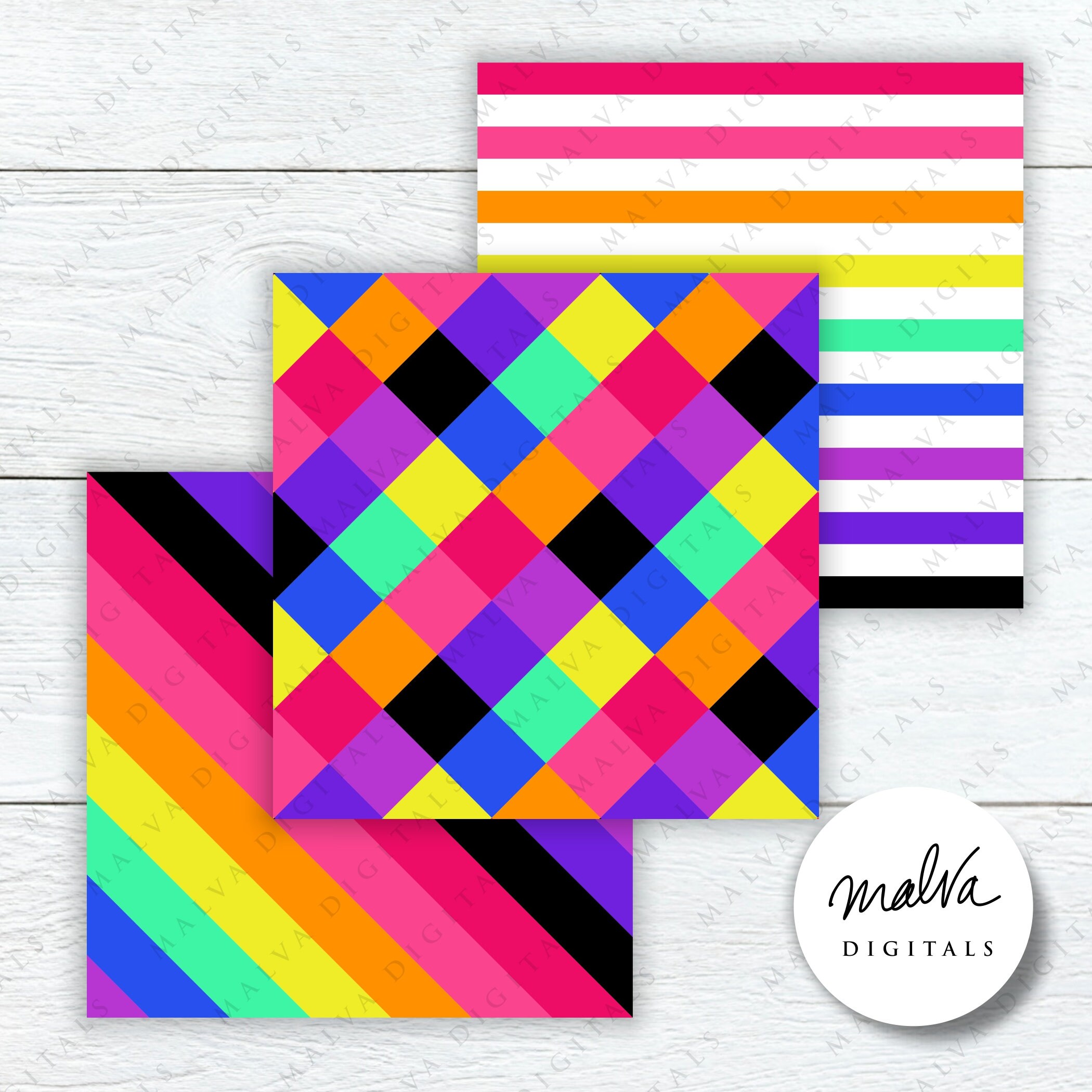 Neon Colors Digital Paper Pack Bright Colors With Black - Etsy