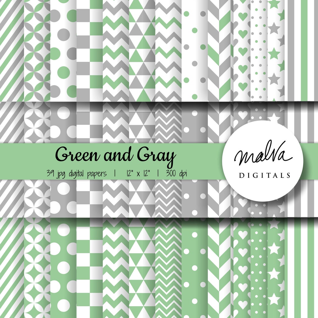 Green and Gray Digital Paper,scrapbook Paper,digital Scrapbook Paper ...