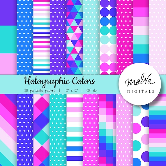 Holographic Colors digital paper pack bright colors digital | Etsy