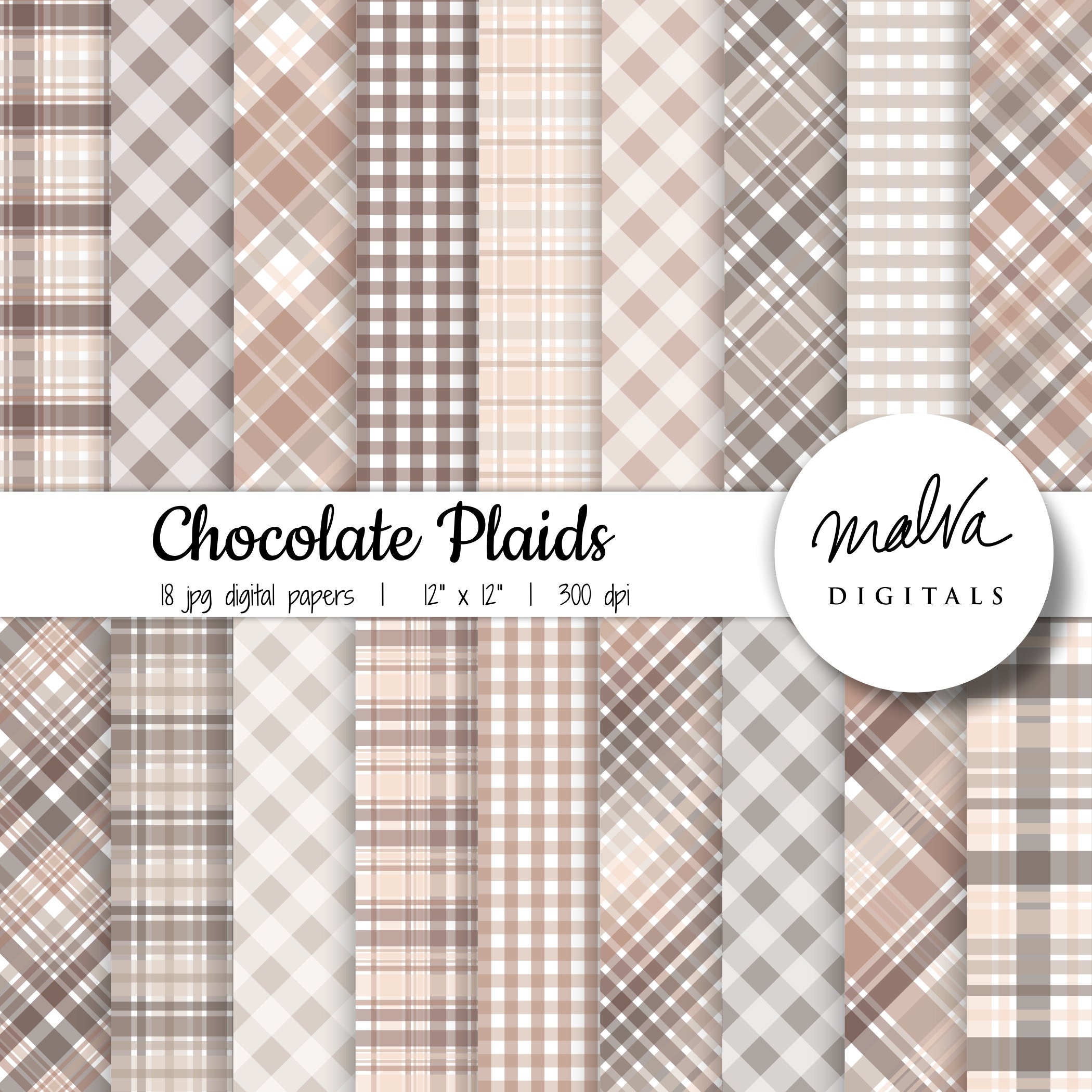 Brown Plaids Digital Paper Pack, Chocolate Colors Digital Background ...