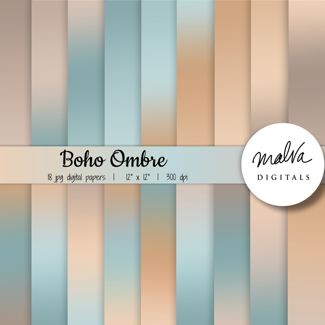 Beach Boho Ombre Digital Paper Pack, Bohemian Sea Gradients Digital ...