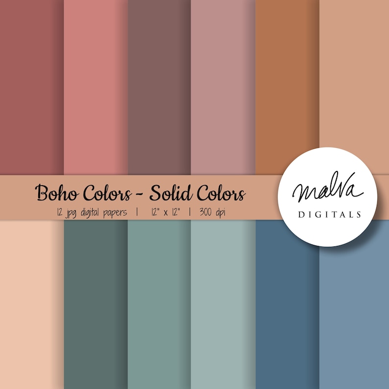 Dark Boho Solid Colors Digital Paper Pack, Fall Boho Colors, Earthy ...