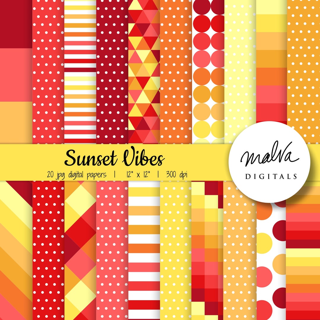Sunset Vibes Digital Paper Pack, Sunset Colors Digital Scrapbook Paper ...