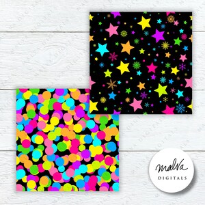 Neon Christmas Digital Paper Pack, Bright Colors Black Background ...