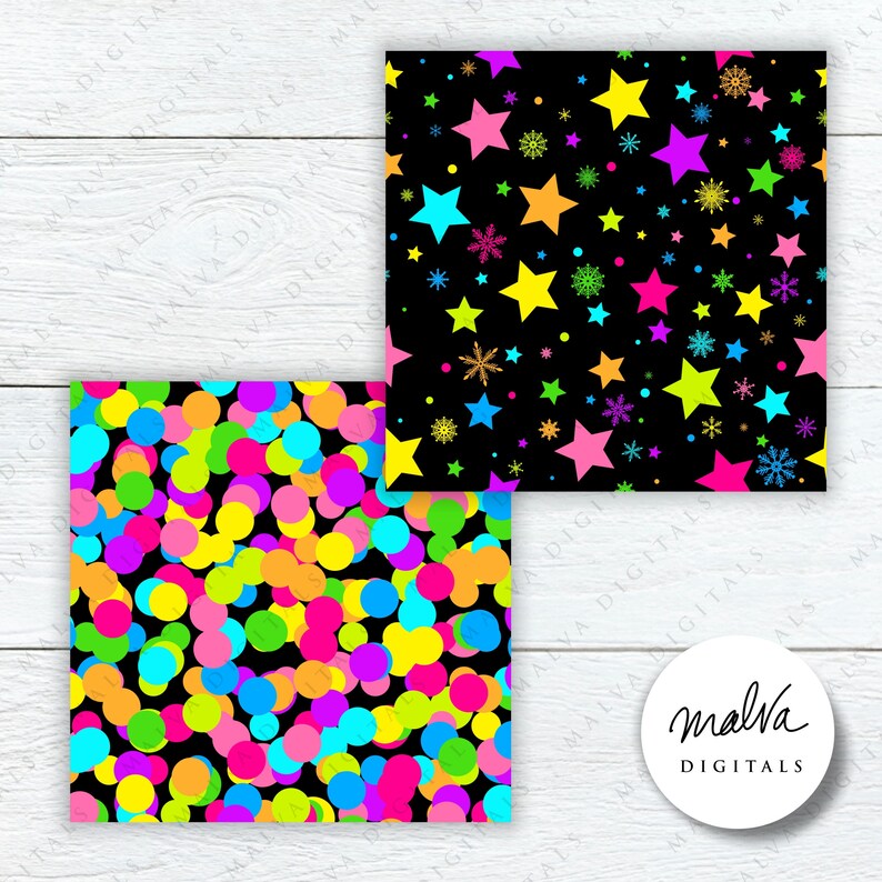 Neon Christmas Digital Paper Pack Bright Colors Black - Etsy