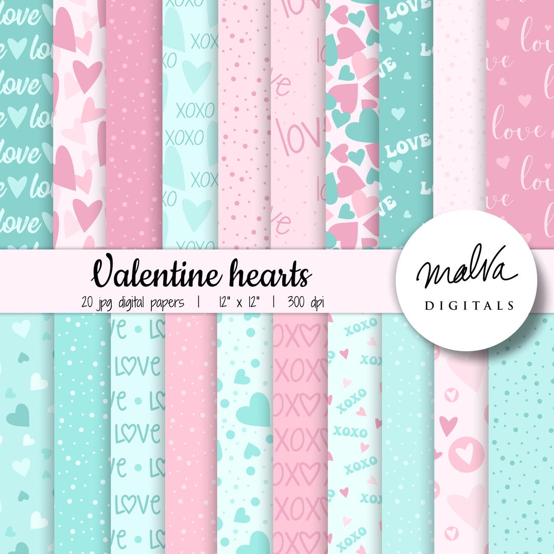 Valentine's Seamless Digital Paper Pack, Heart Digital Scrapbook Paper ...
