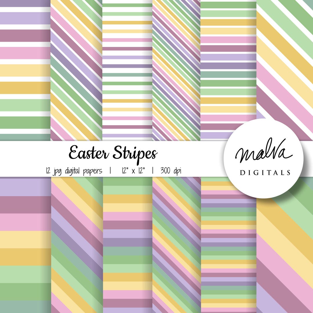 Easter Digital Paper Pack, Stripes Digital Background, Cute Spring ...