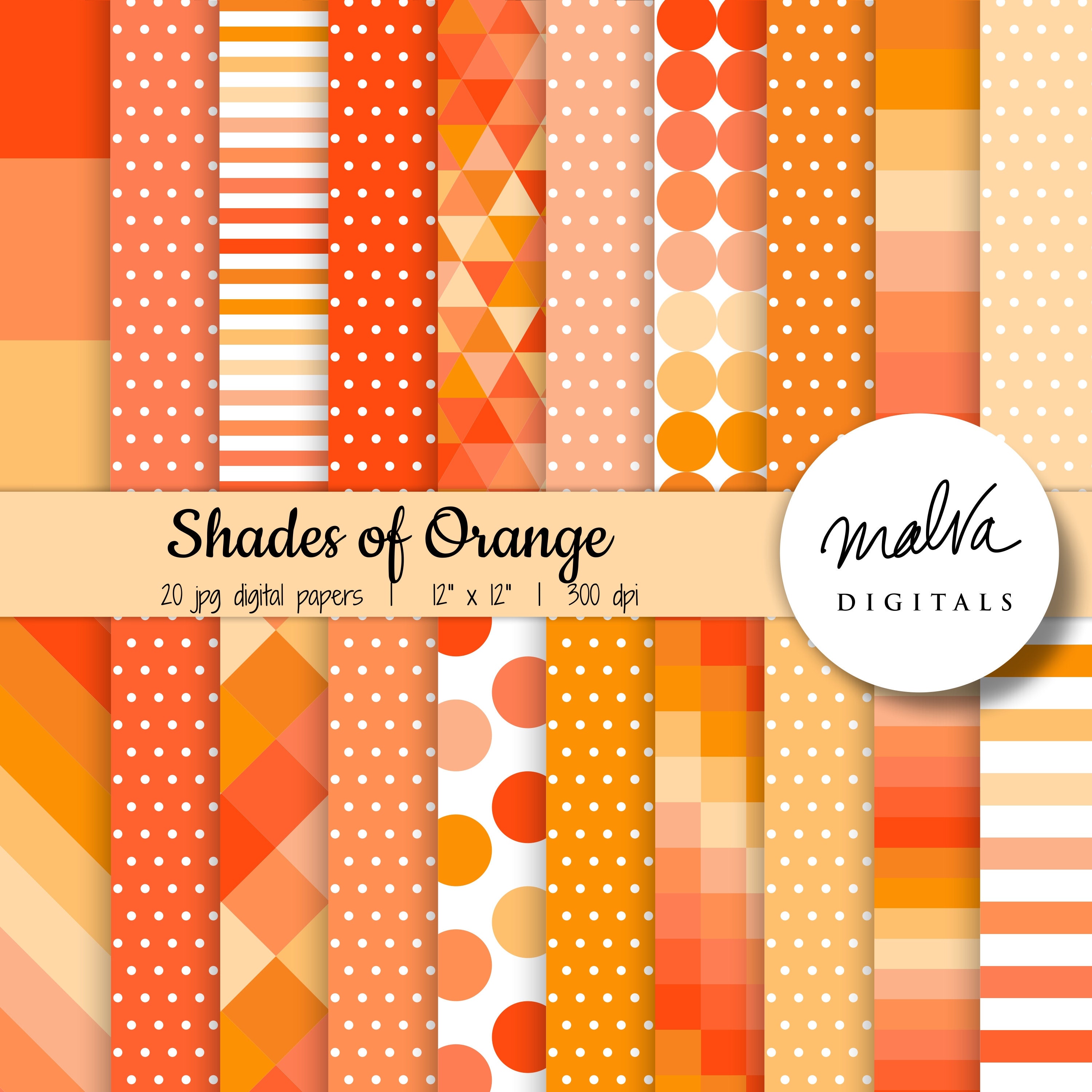 Orange Digital Paper Pack, Orange Shades, Orange Patterns Scrapbook ...