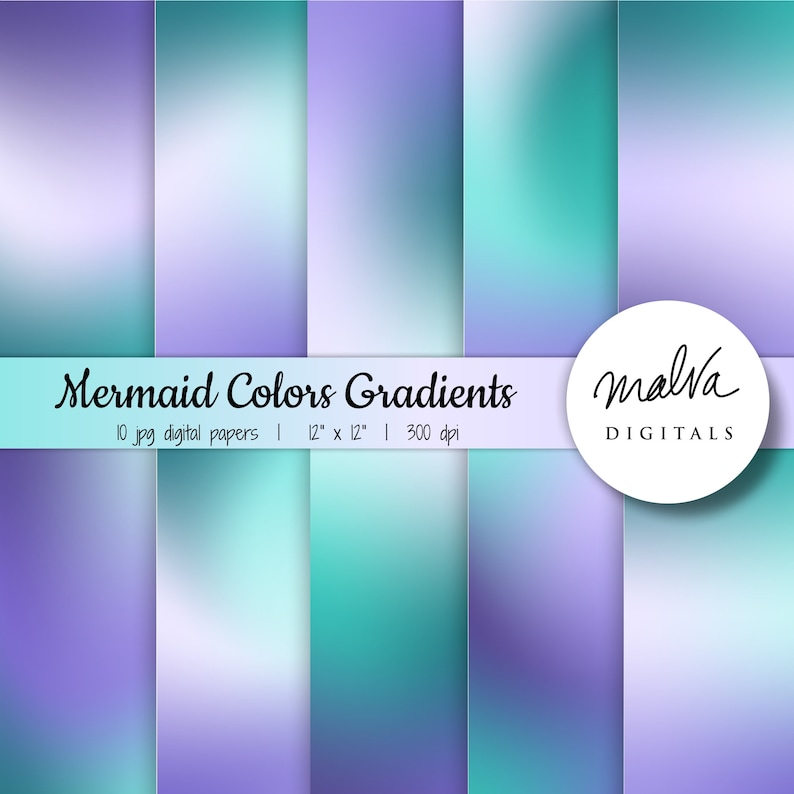 Mermaid Ombre Digital Paper Pack, Gradient Digital Background, Mermaid ...
