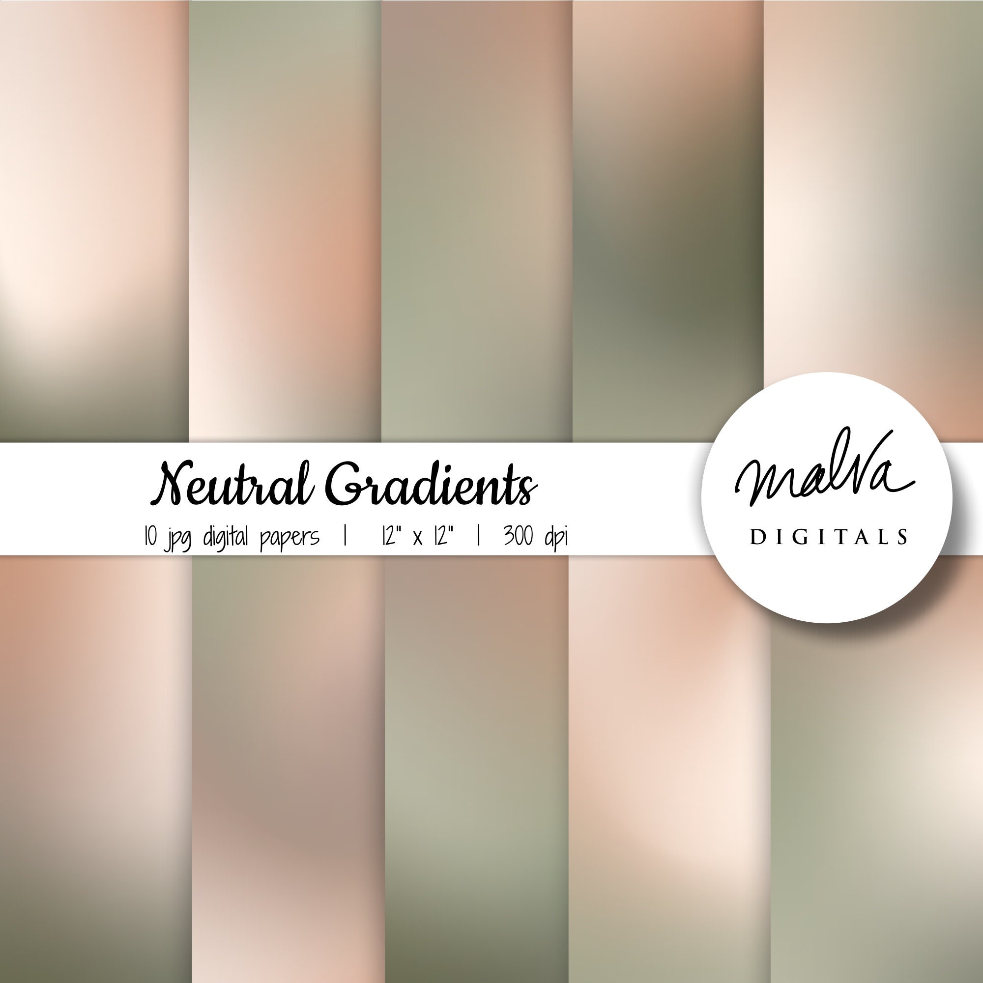 Neutral Gradient Digital Paper Pack, Khaki Colors, Earthy Tones ...