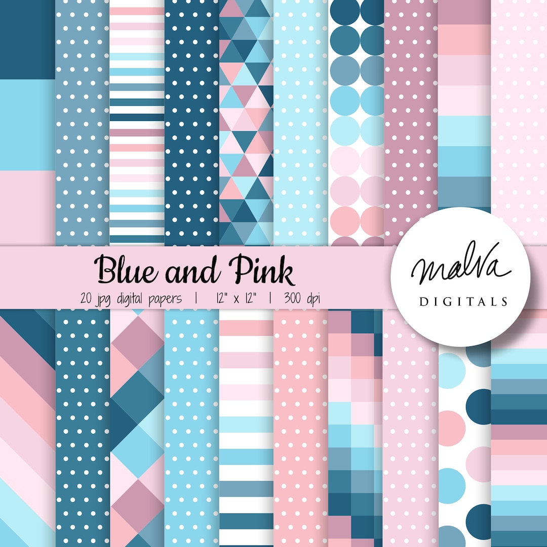Pastel Colors Digital Paper Pack, Blue and Pink Digital Paper, Digital ...