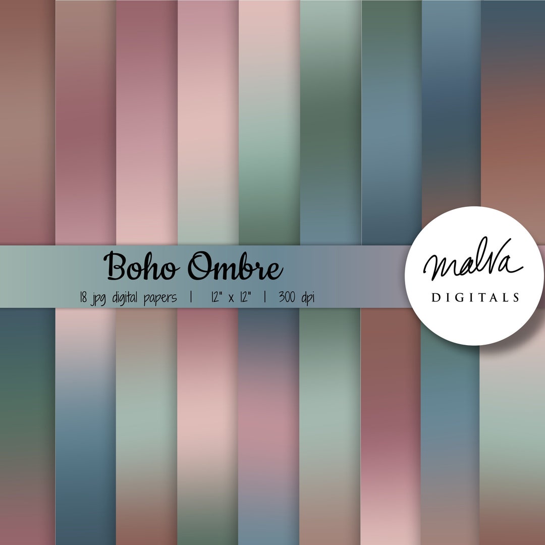 Boho Ombre Digital Paper Pack, Bohemian Gradients Digital Background ...