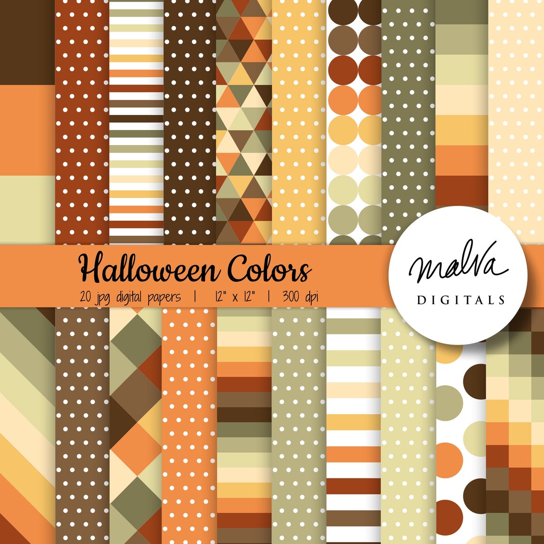 Halloween Digital Paper Pack, Brown Orange Yellow Green Scrapbook Paper ...