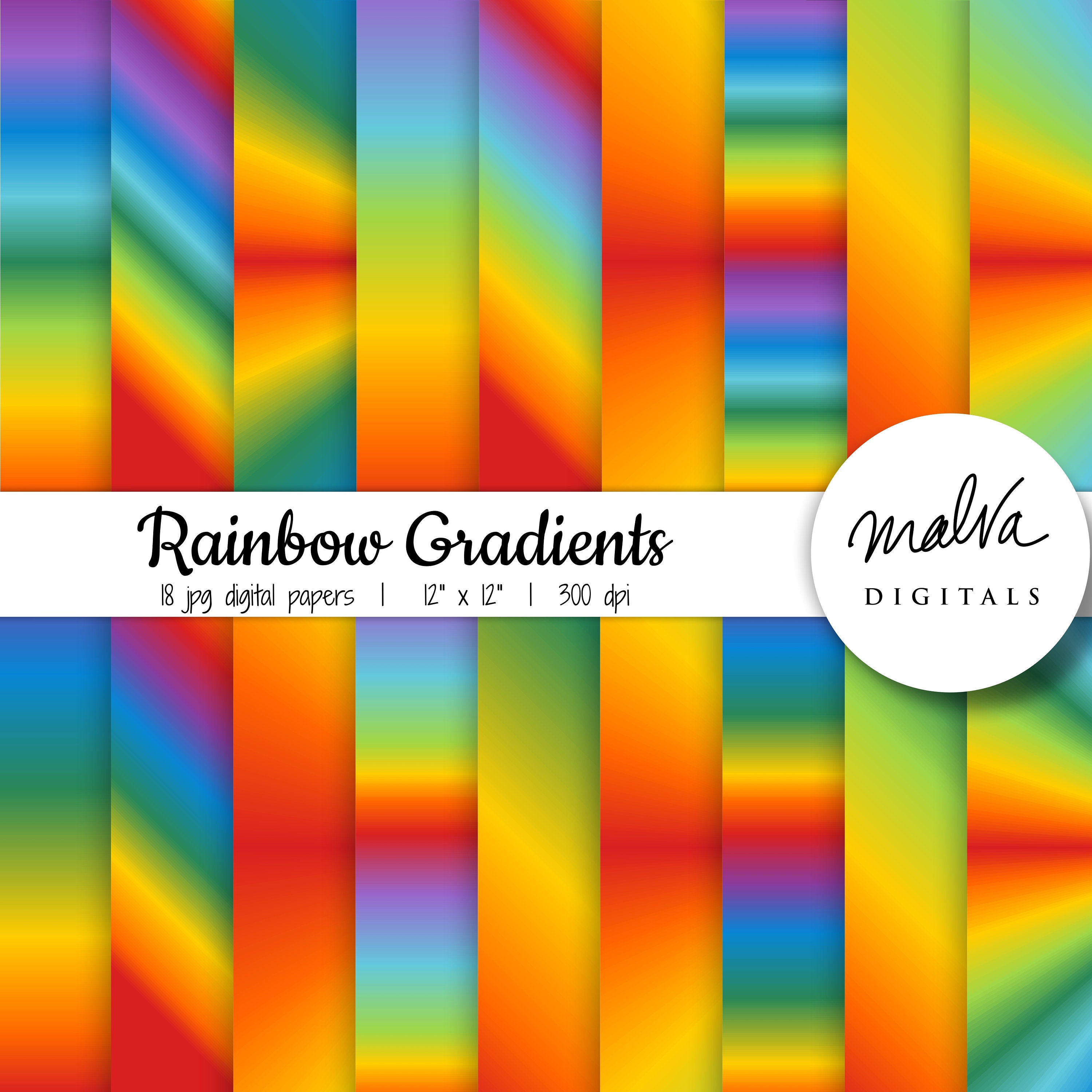 Rainbow Ombre Digital Paper Pack, Rainbow Gradient Digital Background ...