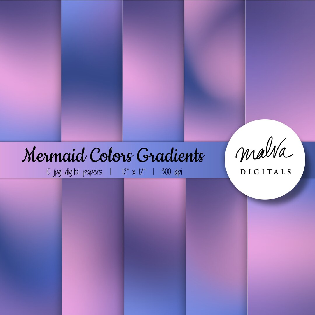 Mermaid Colors Gradients Digital Paper Pack, Purple and Blue Digital ...