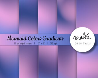 Mermaid Colors Gradients Digital Paper Pack Purple and Blue - Etsy