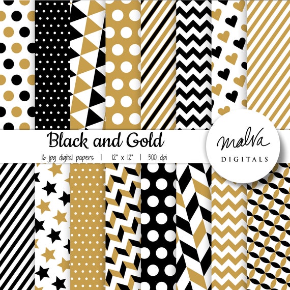 Black and Gold Digital Paper Pack Digital Scrapbook Paper - Etsy