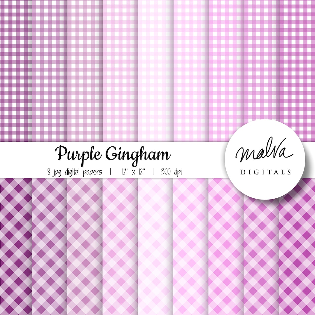 Pastel Purple Gingham Digital Paper Pack, Shades of Purple Plaid ...