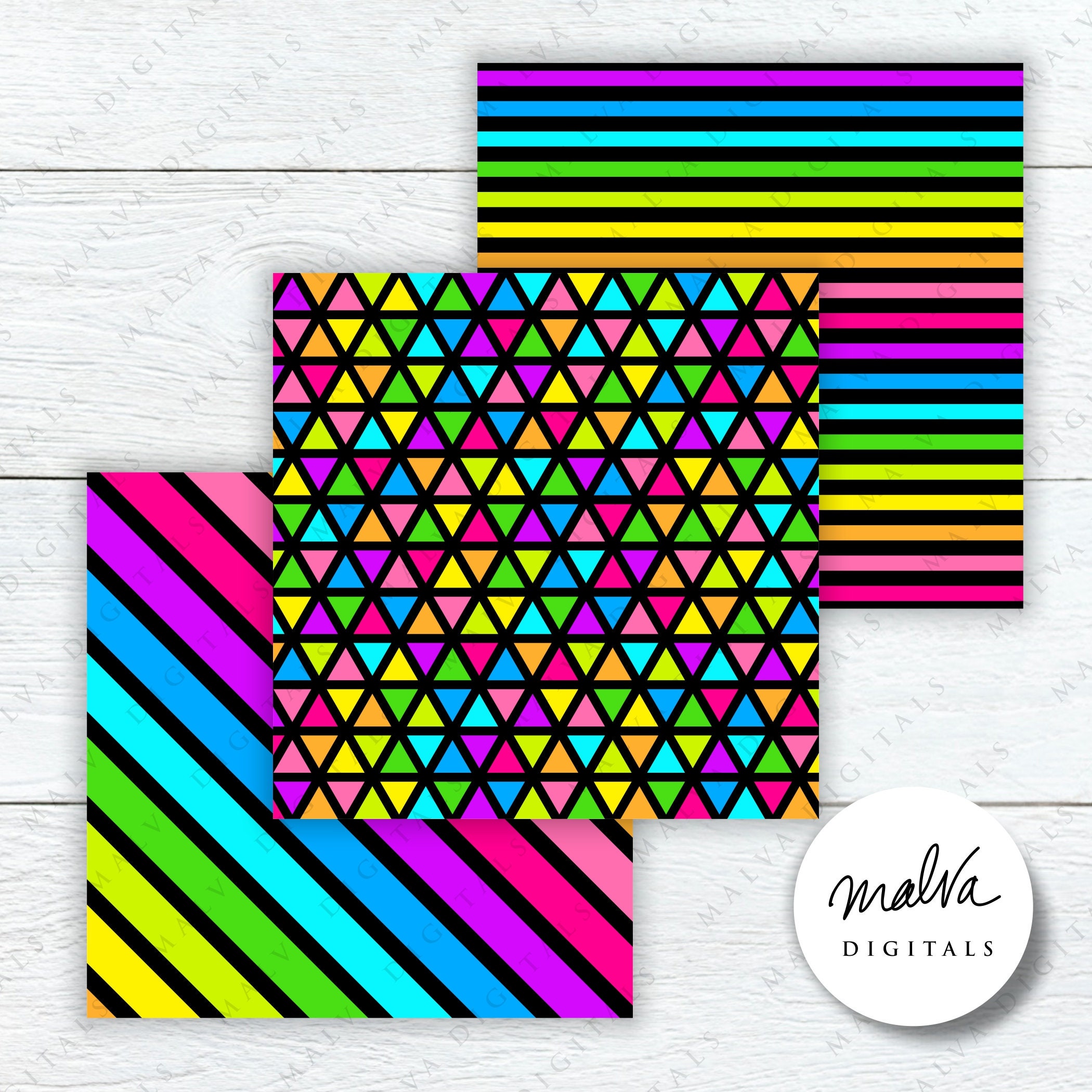 Neon Colors Digital Paper Pack Bright Colors With Black - Etsy