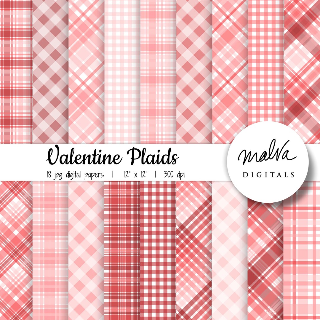 Red Valentine's Day Plaids Digital Paper Pack, Red Plaids Background ...