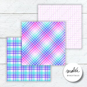 Holographic Plaids Digital Paper Pack, Bright Neon Plaids Background ...