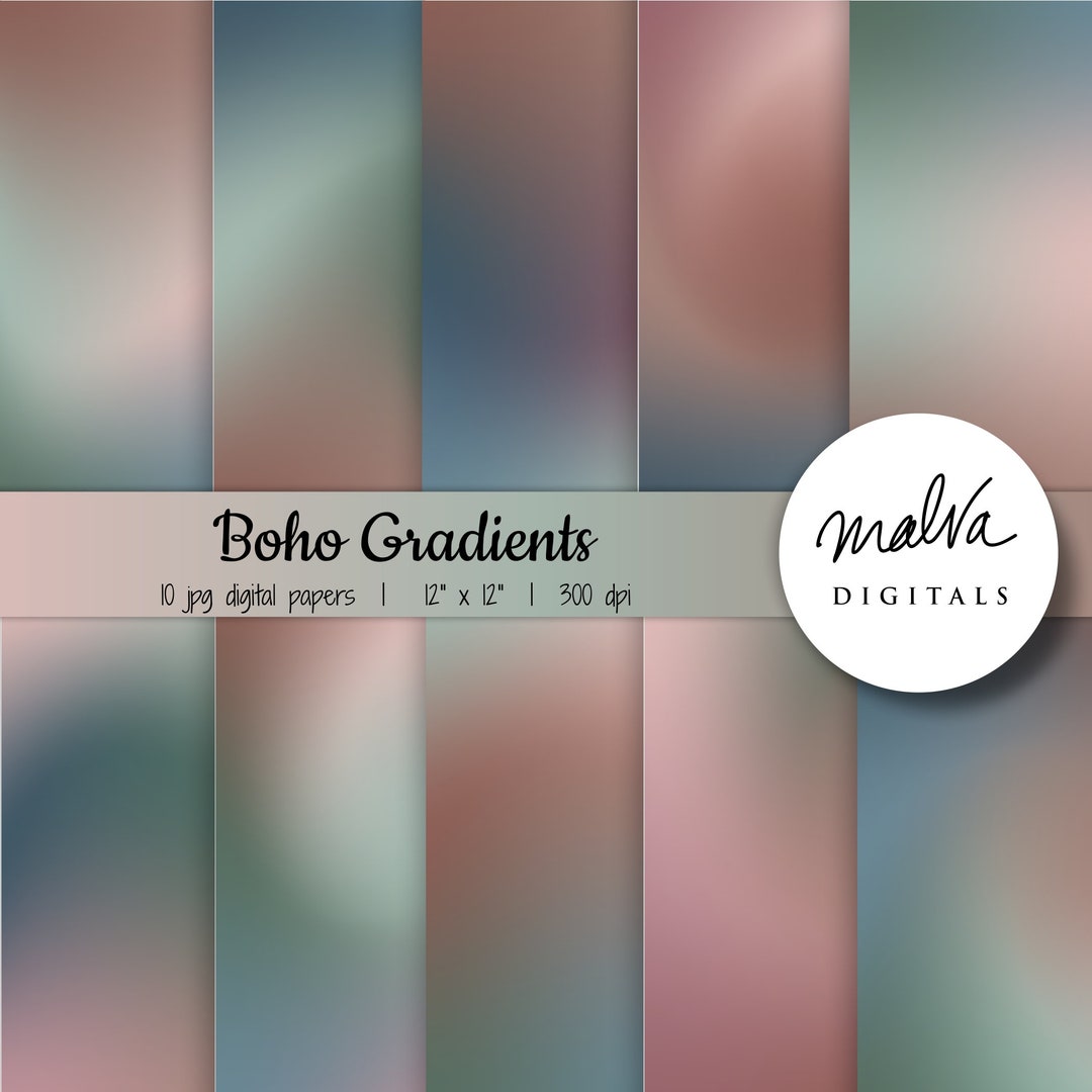 Dark Boho Gradient Digital Paper Pack, Bohemian Digital Background ...