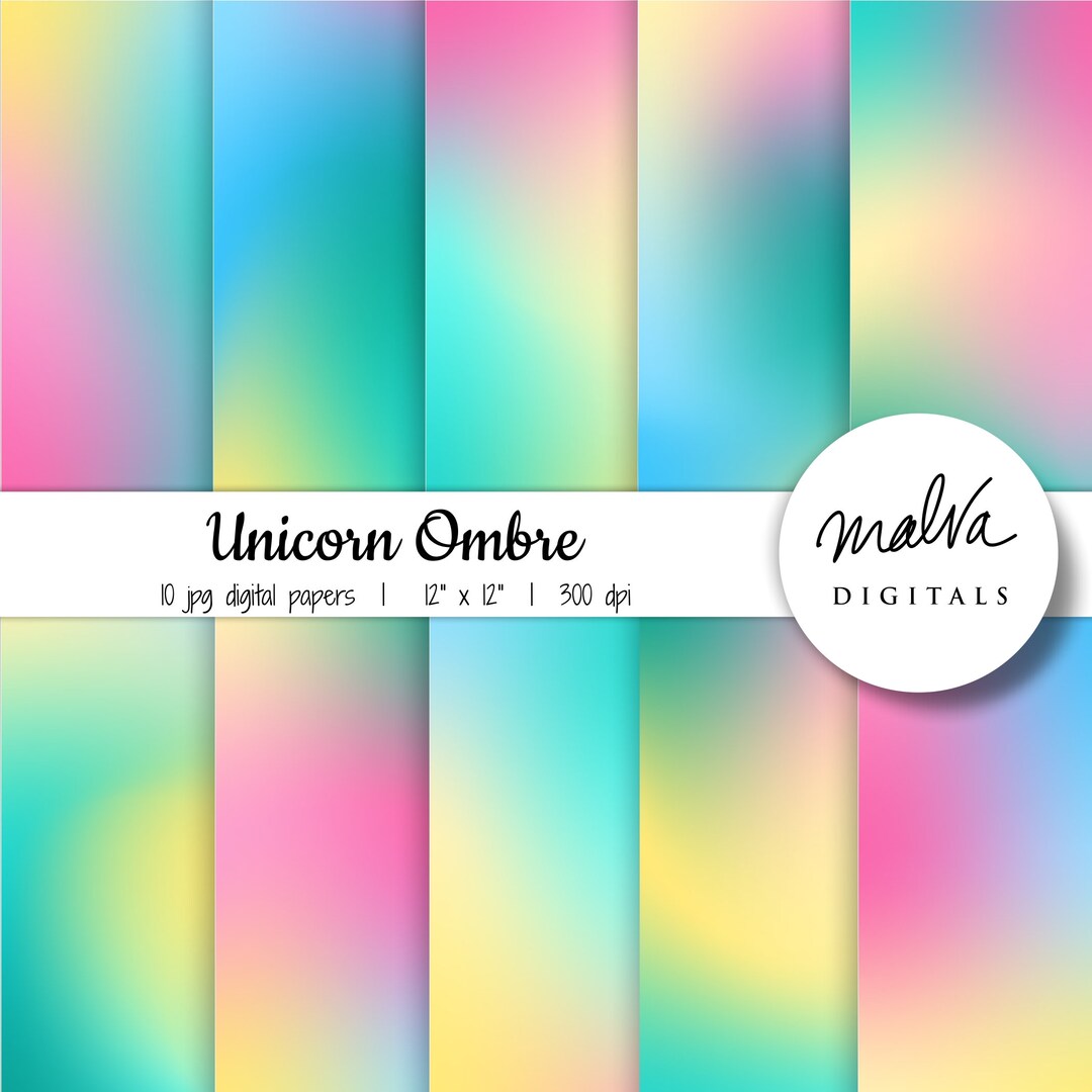 Unicorn Ombre Digital Paper Pack, Digital Background, Pastel Ombre ...
