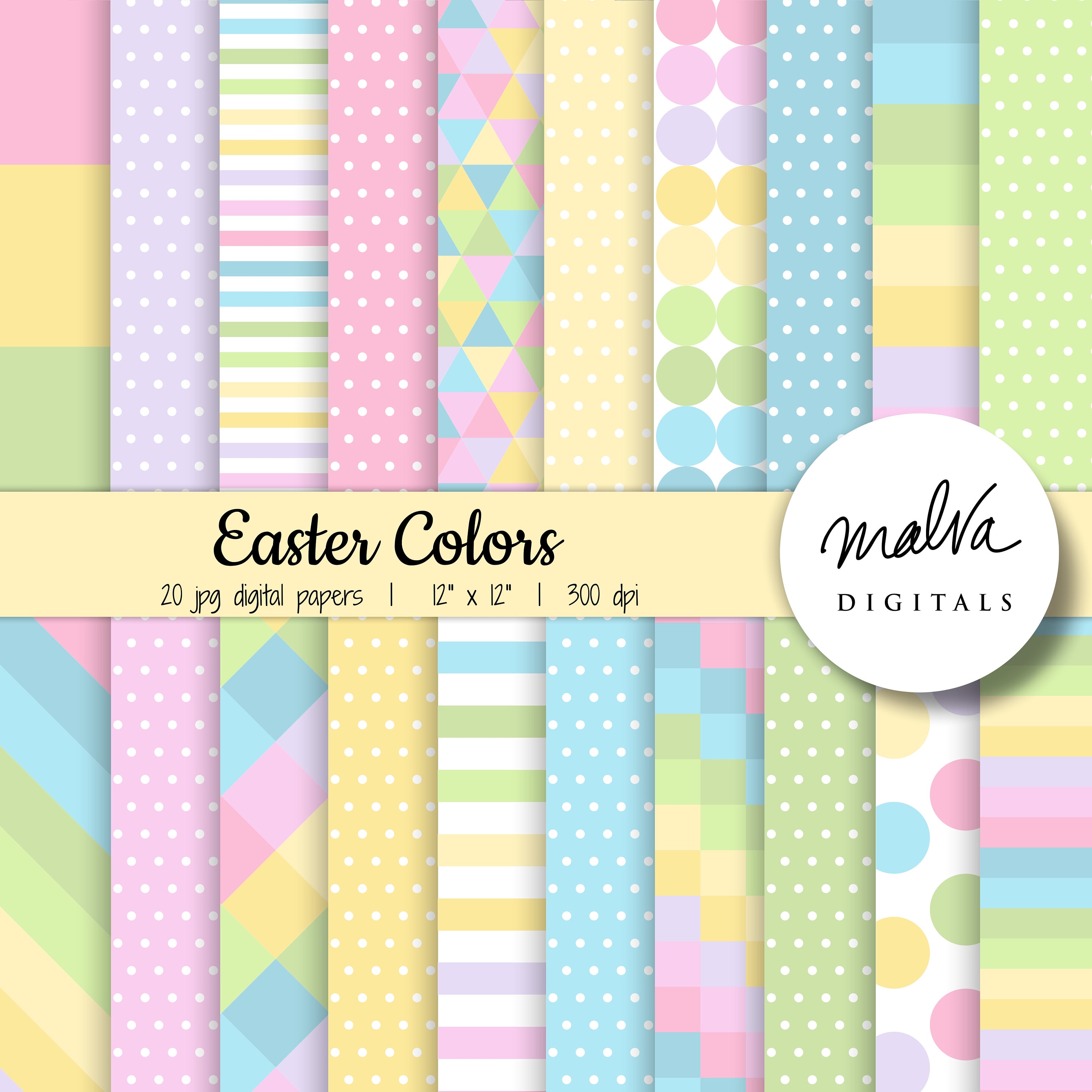 Easter Colors Digital Paper Pack, Spring Digital Scrapbook Paper ...