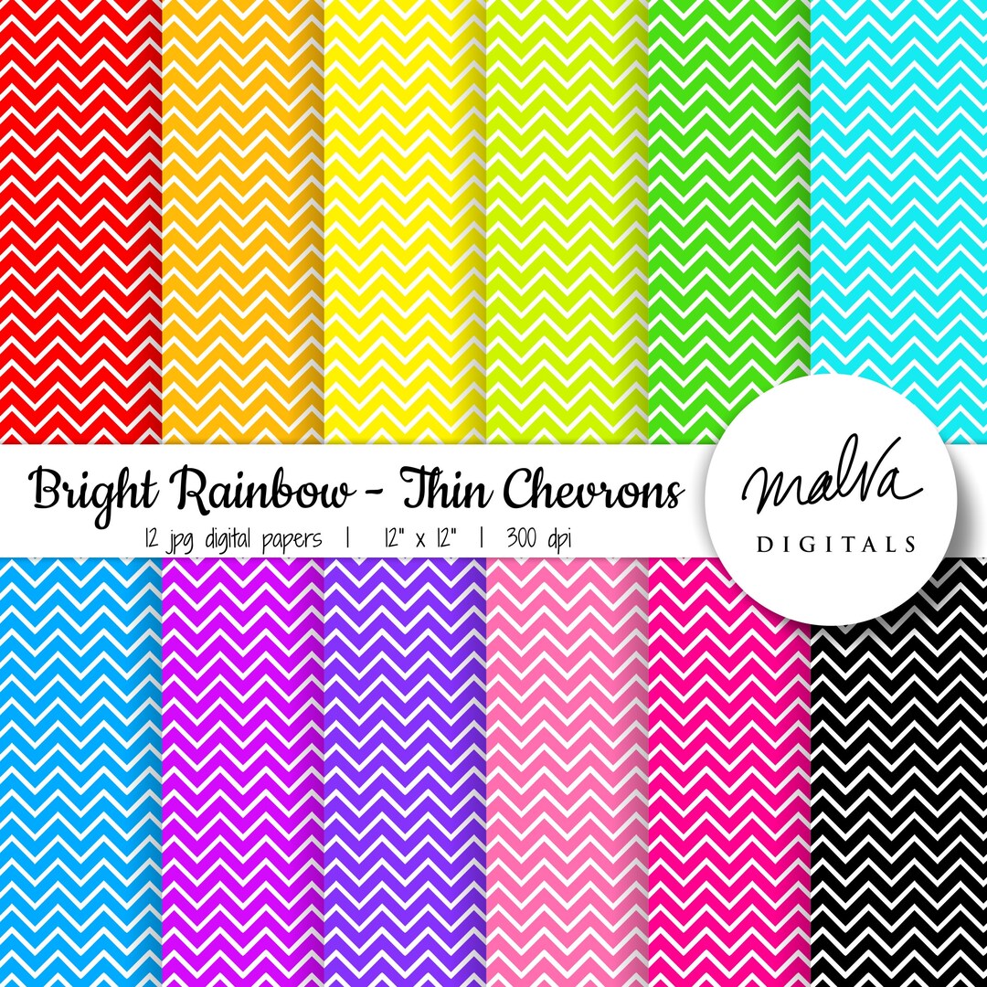 Bright Rainbow Chevron Digital Paper Pack, Red Orange Yellow Green Blue ...