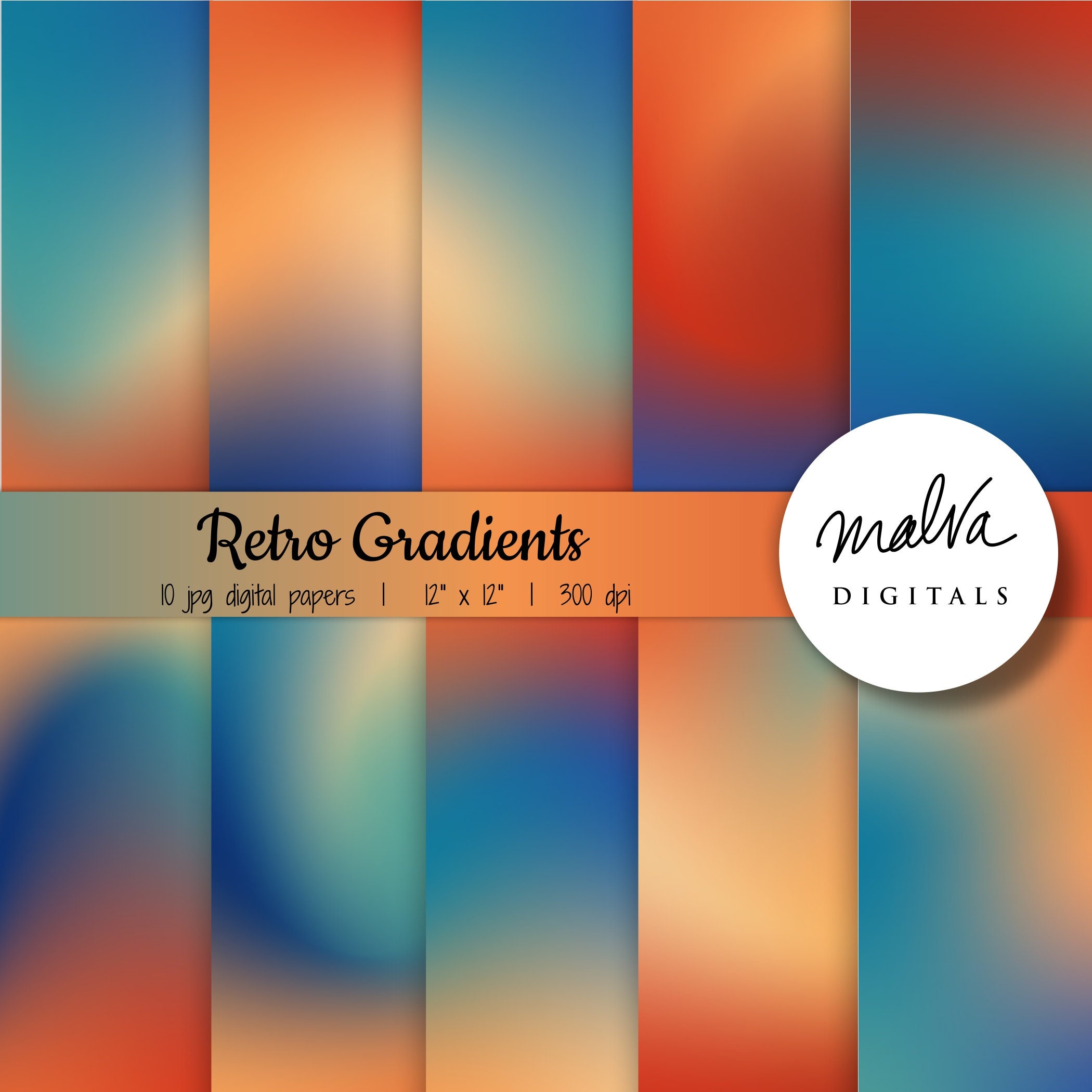 Retro Gradient Digital Paper Pack, Digital Background, Scrapbook Paper ...