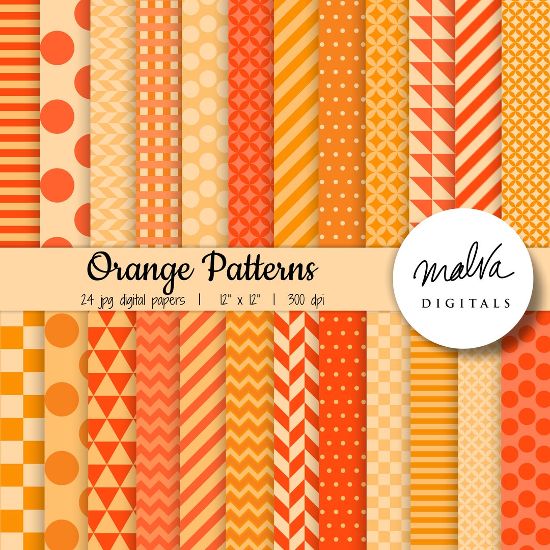 Orange Digital Paper Pack, Orange Shades, Orange Geometric Patterns ...