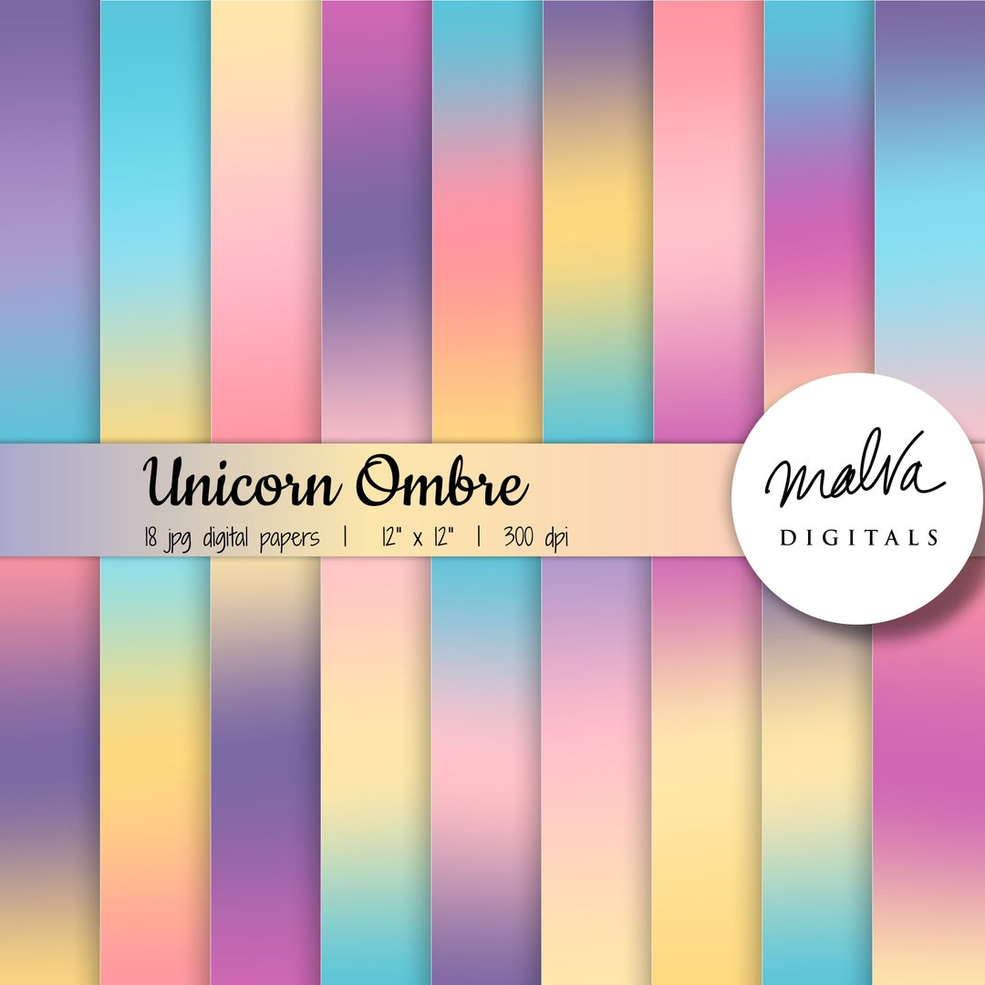 Unicorn Pastel Ombre Digital Paper Pack, Digital Background, Pastel ...