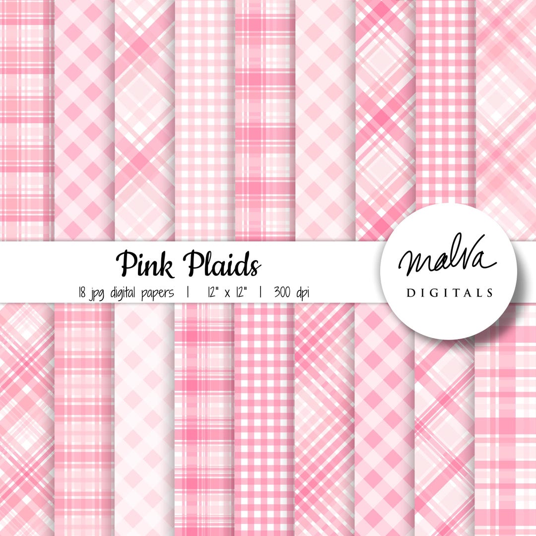 Pink Plaids Digital Paper Pack, Shades of Pink Gingham Digital ...