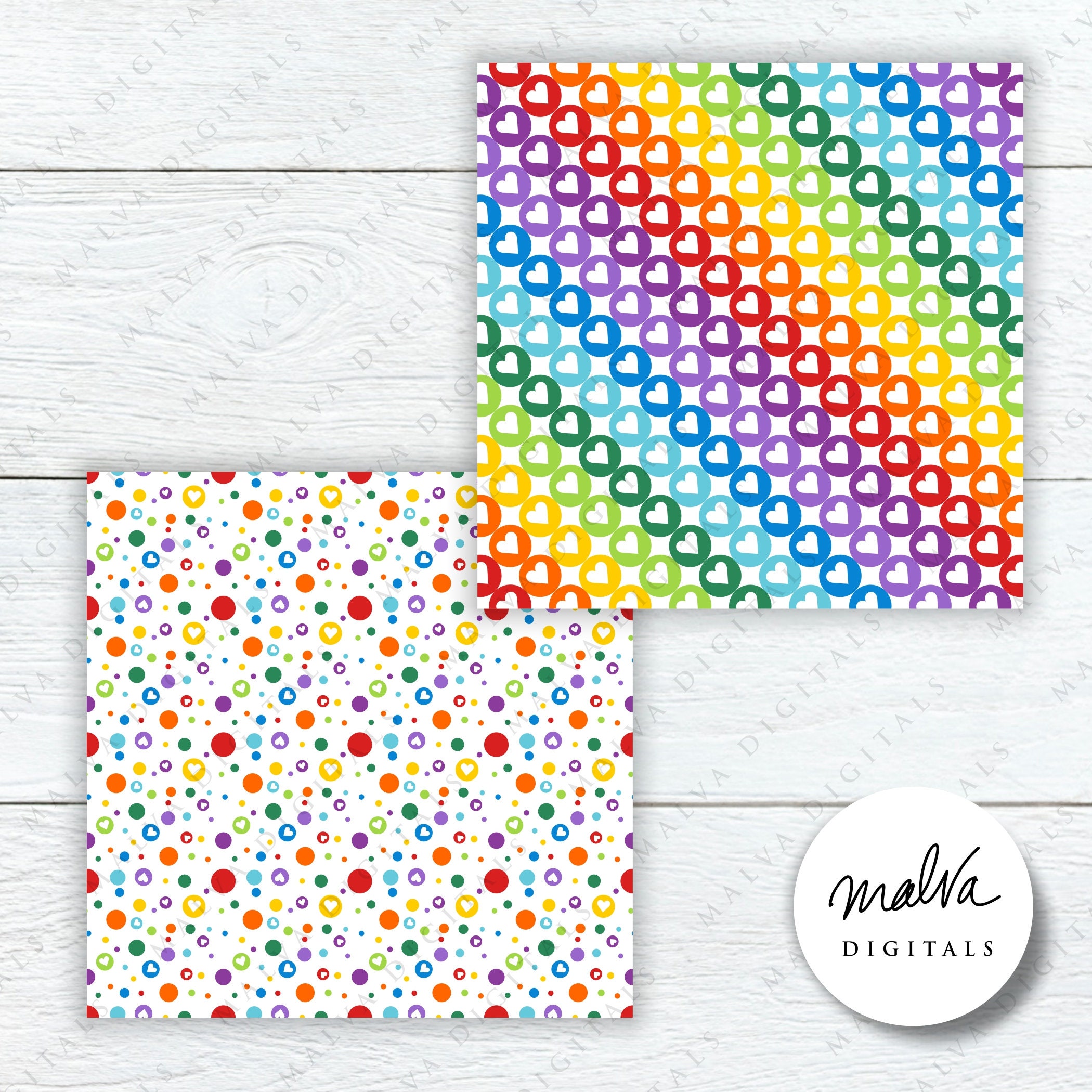 Rainbow Hearts Digital Paper Pack, Colorful Hearts Digital Scrapbook ...