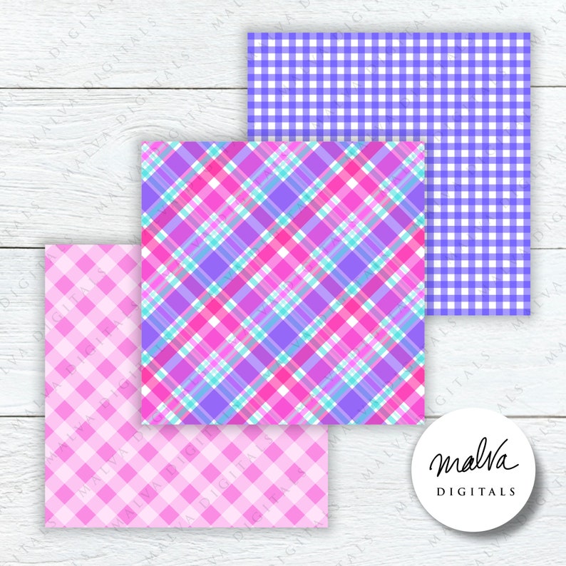 Holographic Plaids Digital Paper Pack, Bright Neon Plaids Background ...
