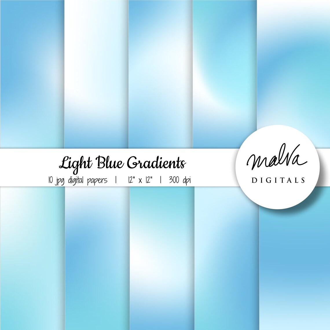 Light Blue Gradient Digital Paper Pack Digital Background - Etsy