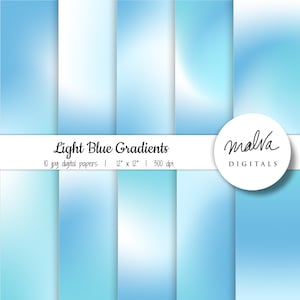 Light Blue Gradient Digital Paper Pack, Digital Background, Scrapbook ...