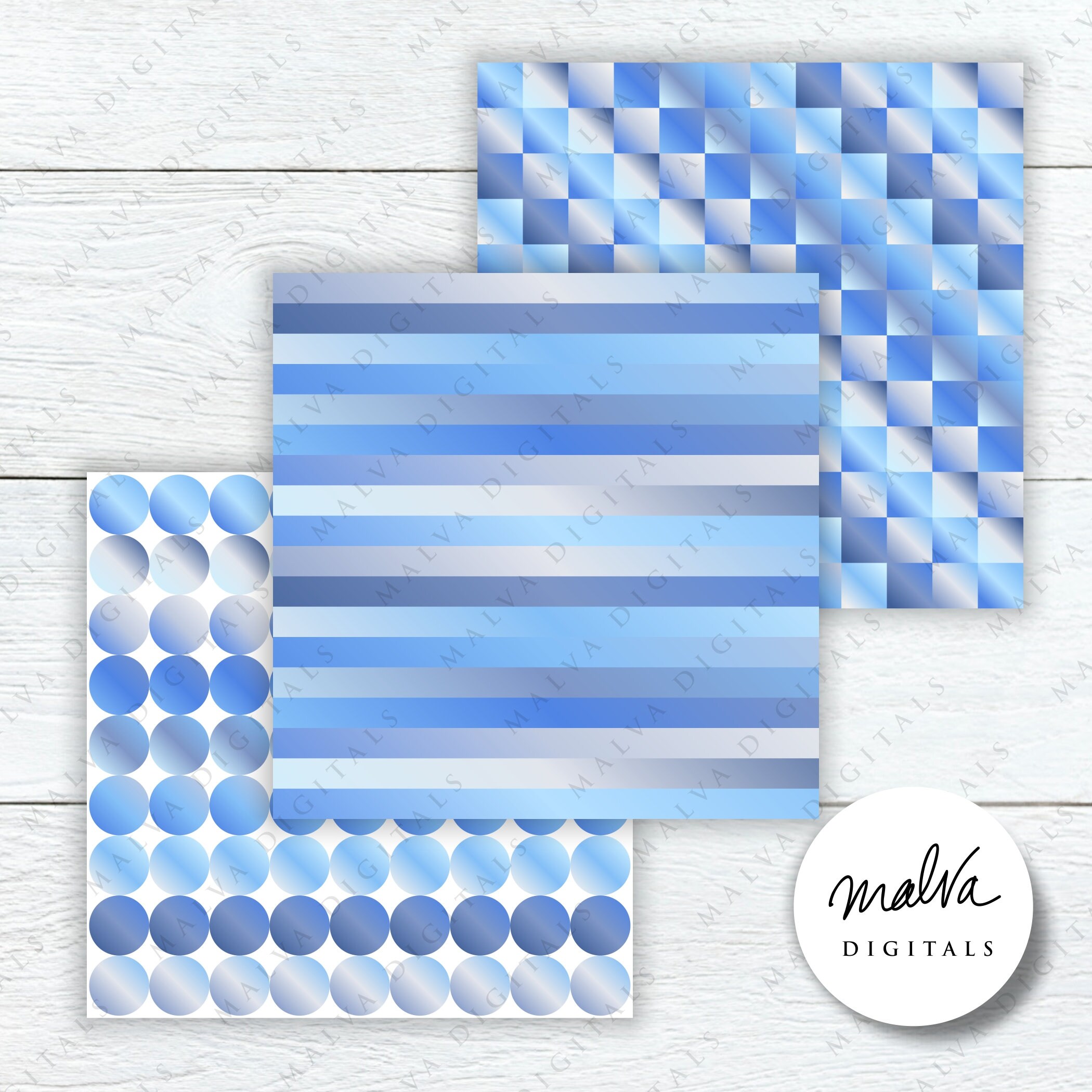 Blue Digital Paper Pack, Shades of Blue Digital Background, Blue Ombre ...