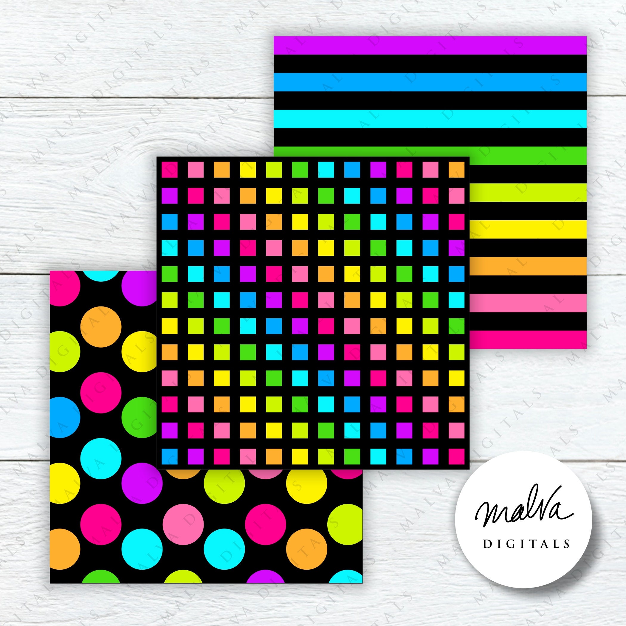 Neon Colors Digital Paper Pack Bright Colors With Black | Etsy