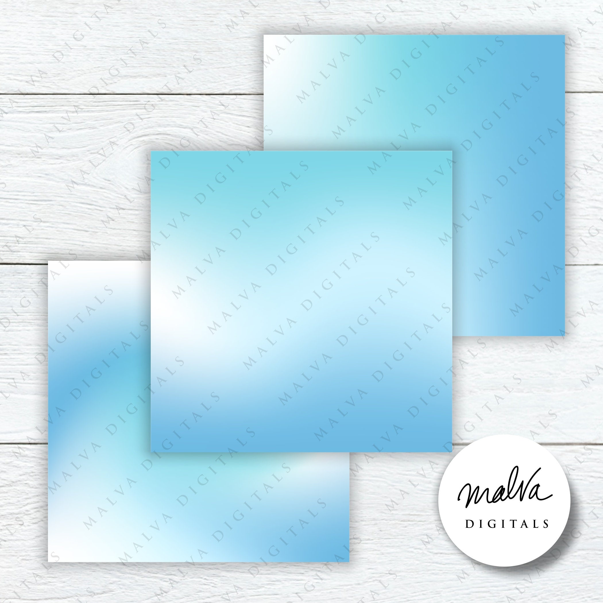 Light Blue Gradient Digital Paper Pack, Digital Background, Scrapbook ...