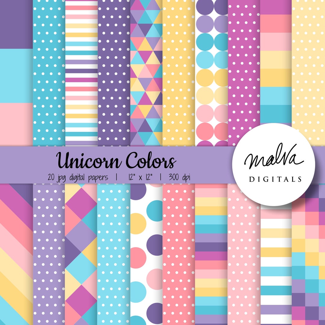 Unicorn Colors Digital Paper Pack, Magical Scrapbook Paper, Sweet ...