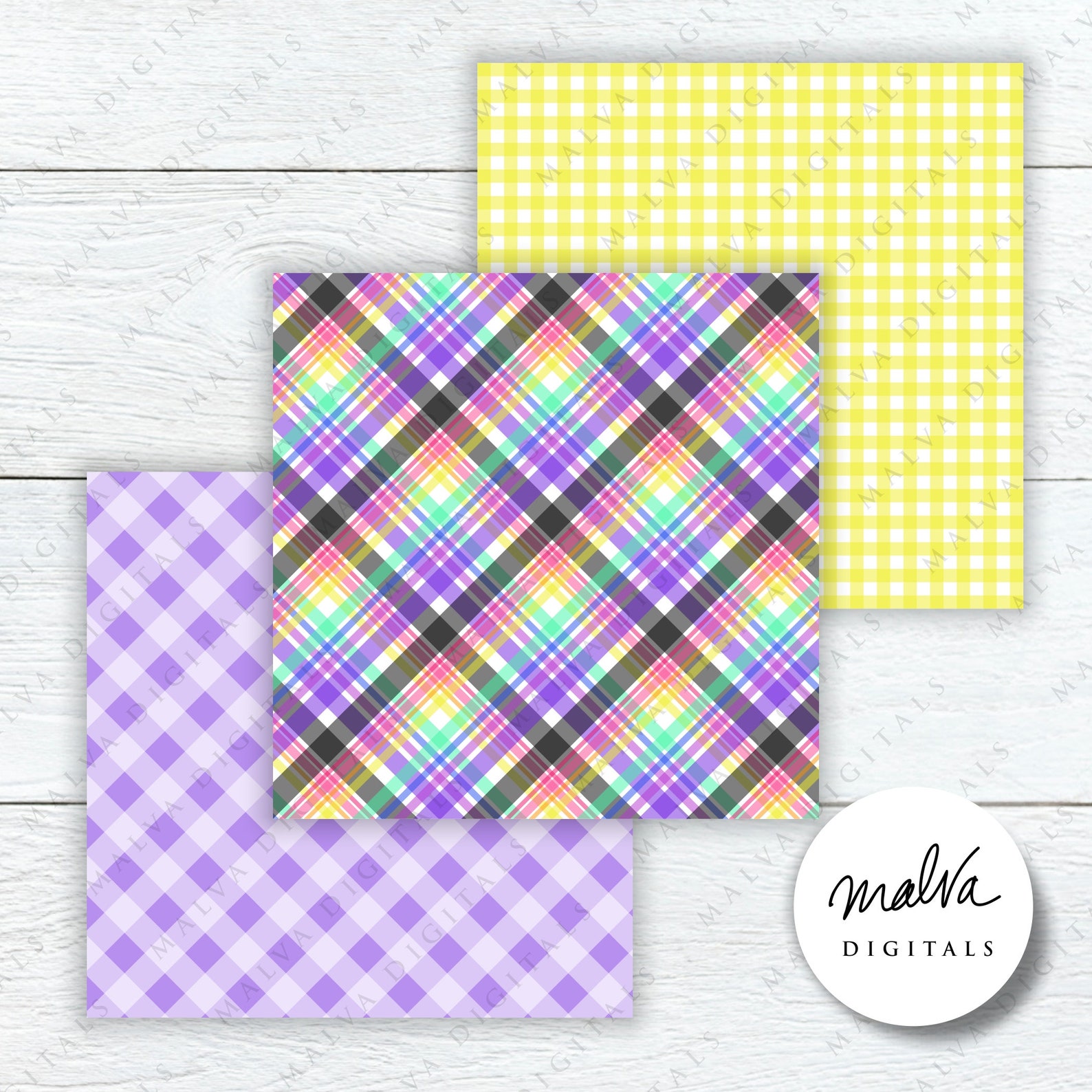 Bright Neon Plaids Digital Paper Pack, Bright Rainbow Plaids Printable ...