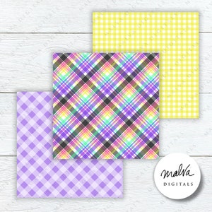 Bright Neon Plaids Digital Paper Pack, Bright Rainbow Plaids Printable ...