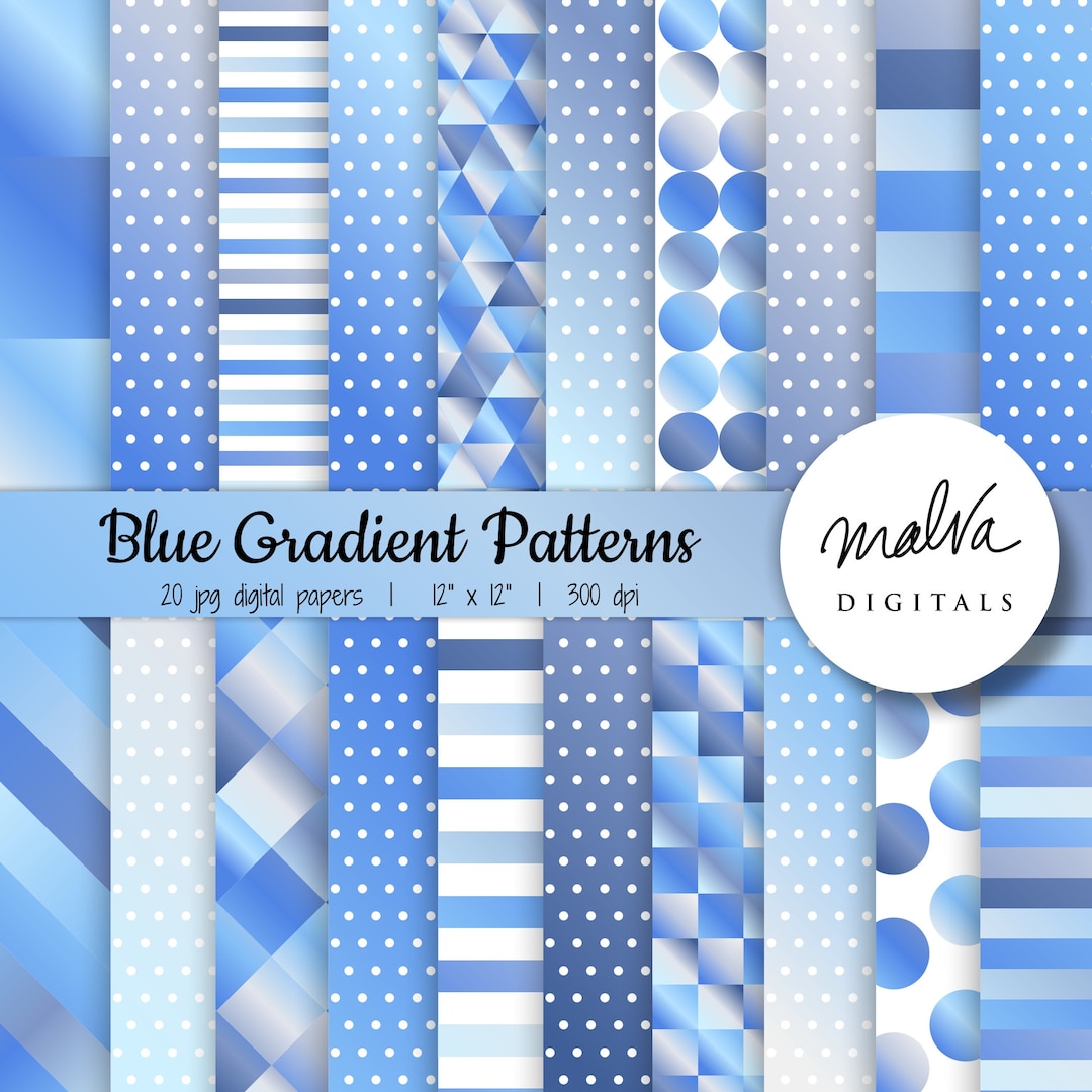 Blue Digital Paper Pack, Shades of Blue Digital Background, Blue Ombre ...