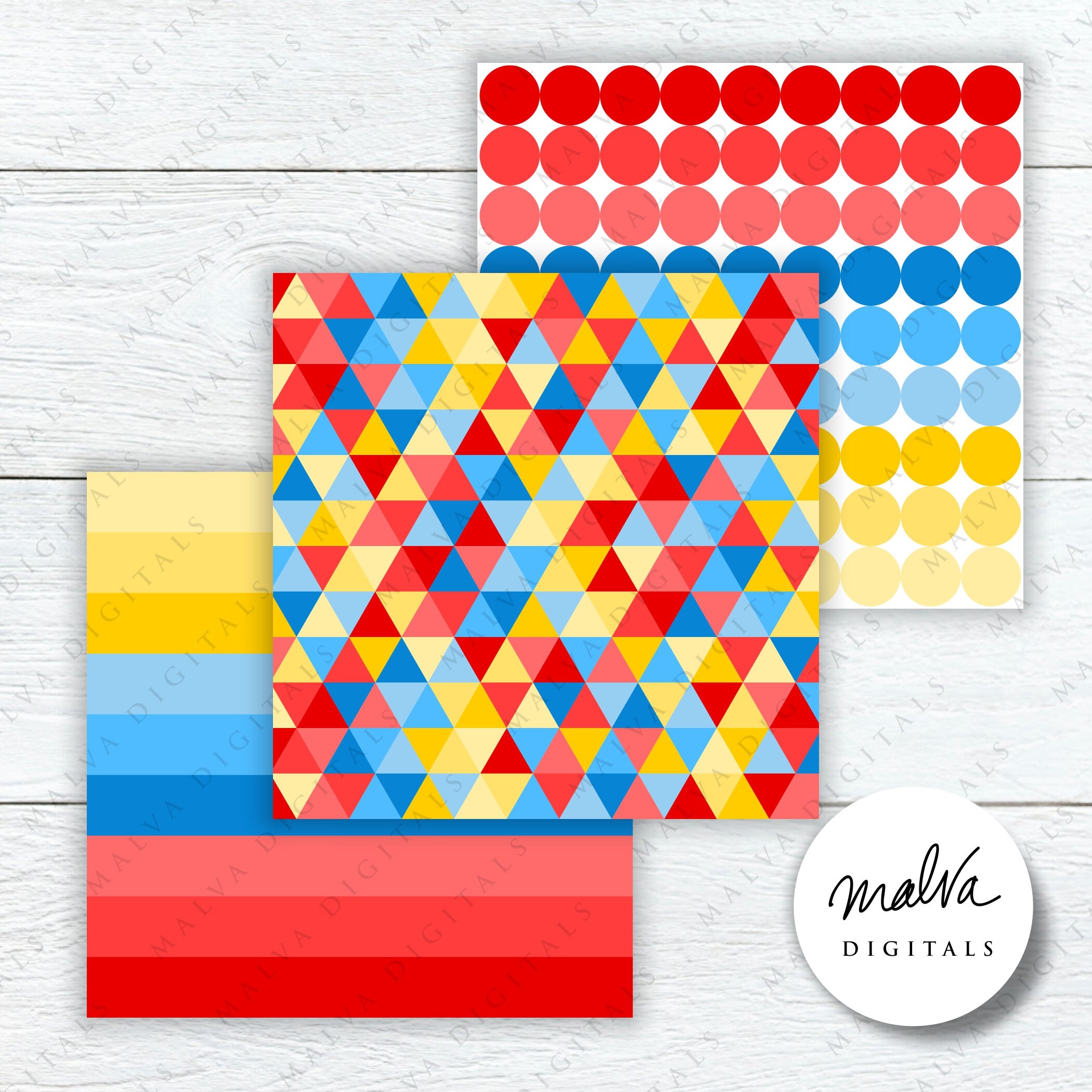 Primary Colors Digital Paper Pack, Red Blue Yellow Scrapbook Paper ...